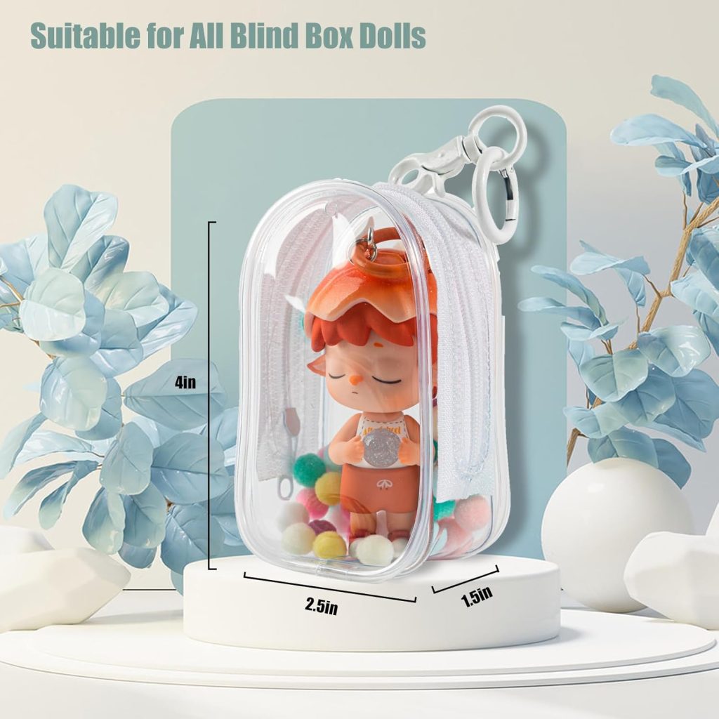 Blind Box Figure Display Clear Storage Pouch Case Keychain - Leo & Bella