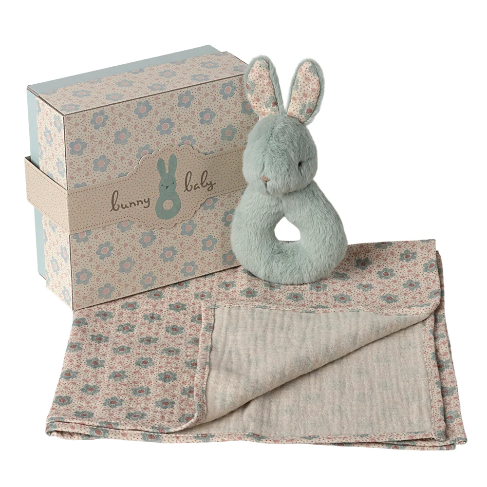 Maileg Rabbit Baby Rattle Set Mint - Leo & Bella